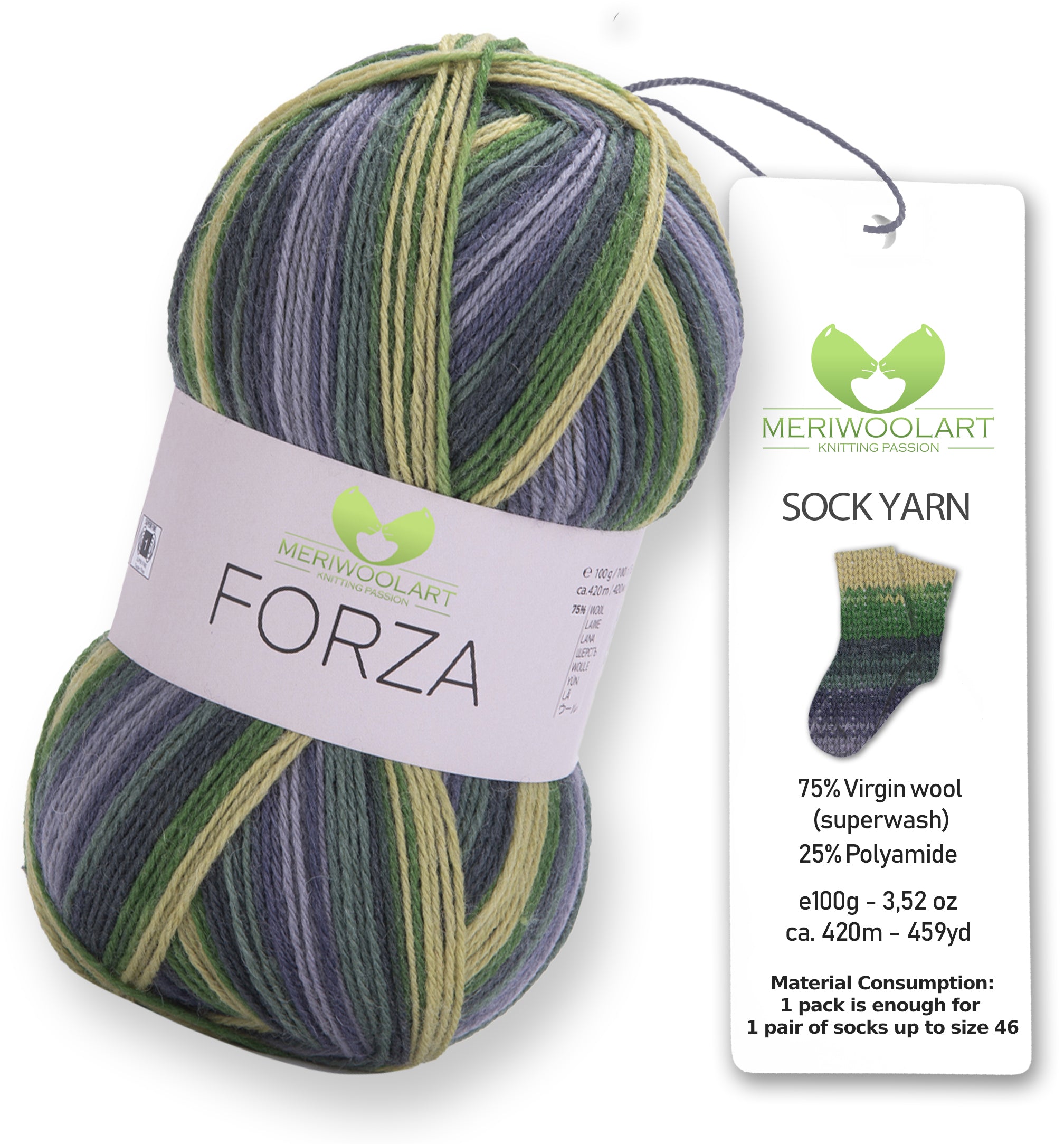 FORZA 2505 WOOL SOCK YARN 100g 420m – MeriWoolArt
