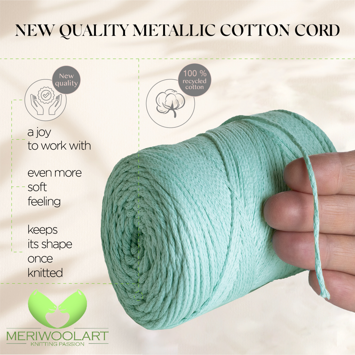 Aqua Macramé Cotton 2mm 250m – MeriWoolArt