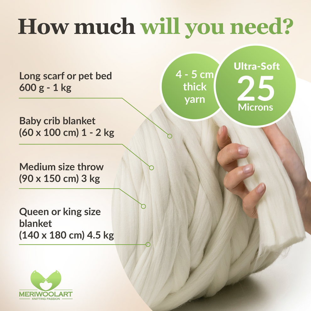 WHITE SUPER CHUNKY MERINO WOOL 4-5 CM, 25 MICRONS – MeriWoolArt